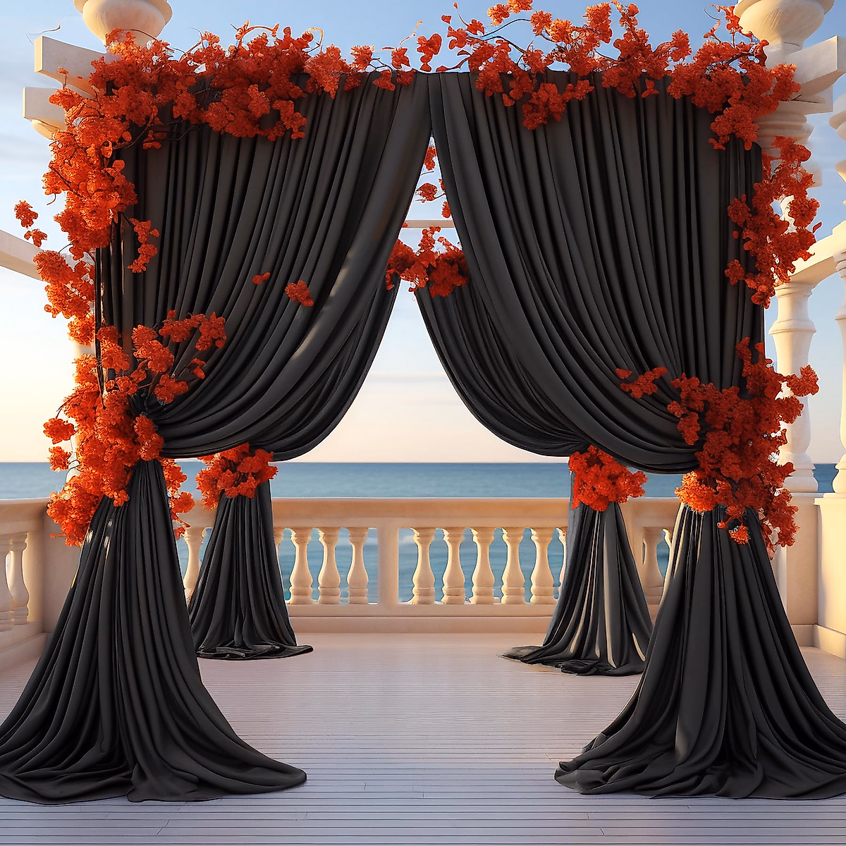 8 Panels Black Backdrop Curtain for Parties Wrinkle Free Black Photo Curtains Backdrop Drapes Fabric Decoration for Birthday Party Wedding 40ft(W) x 10ft(H)
