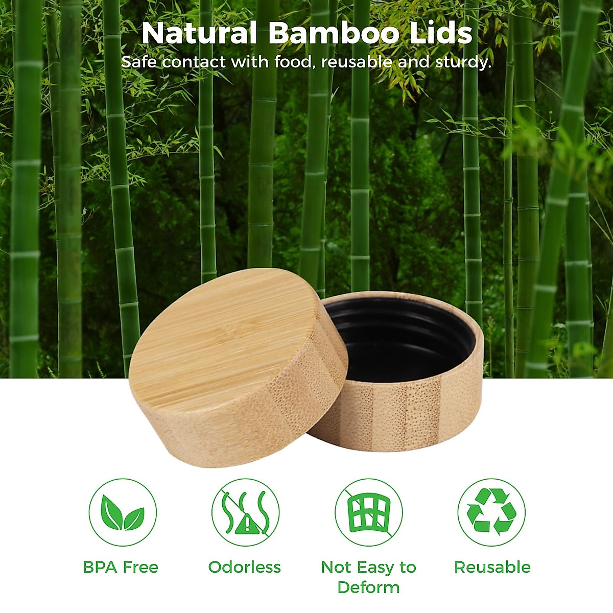 DIMEGON 16 Pcs Bamboo Jar Lids, Natural Bamboo Lids, Nice Sealing Wooden Storage Can Lids, Round Bottle Jar Lids, Reusable Leak-proof Lids for 4oz & 6oz Spice Jars (16)