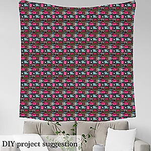 Music Fabric by The Yard, Musical Interests Discs Quilt Fabric for Chairs Sofa, Musical Notes Rock Music Decorative Fabric, DIY Decorative Fabric for Upholstery and Home Accents, 1 Yard, Black