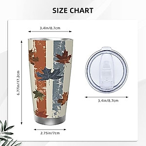 AYCZN Stripes Maple 20 OZ Tumbler Stainless Steel Travel Coffee Mug, Autumn Leaves Insulated Water Bottle with Lid and Straws Leakproof Thermal Cup