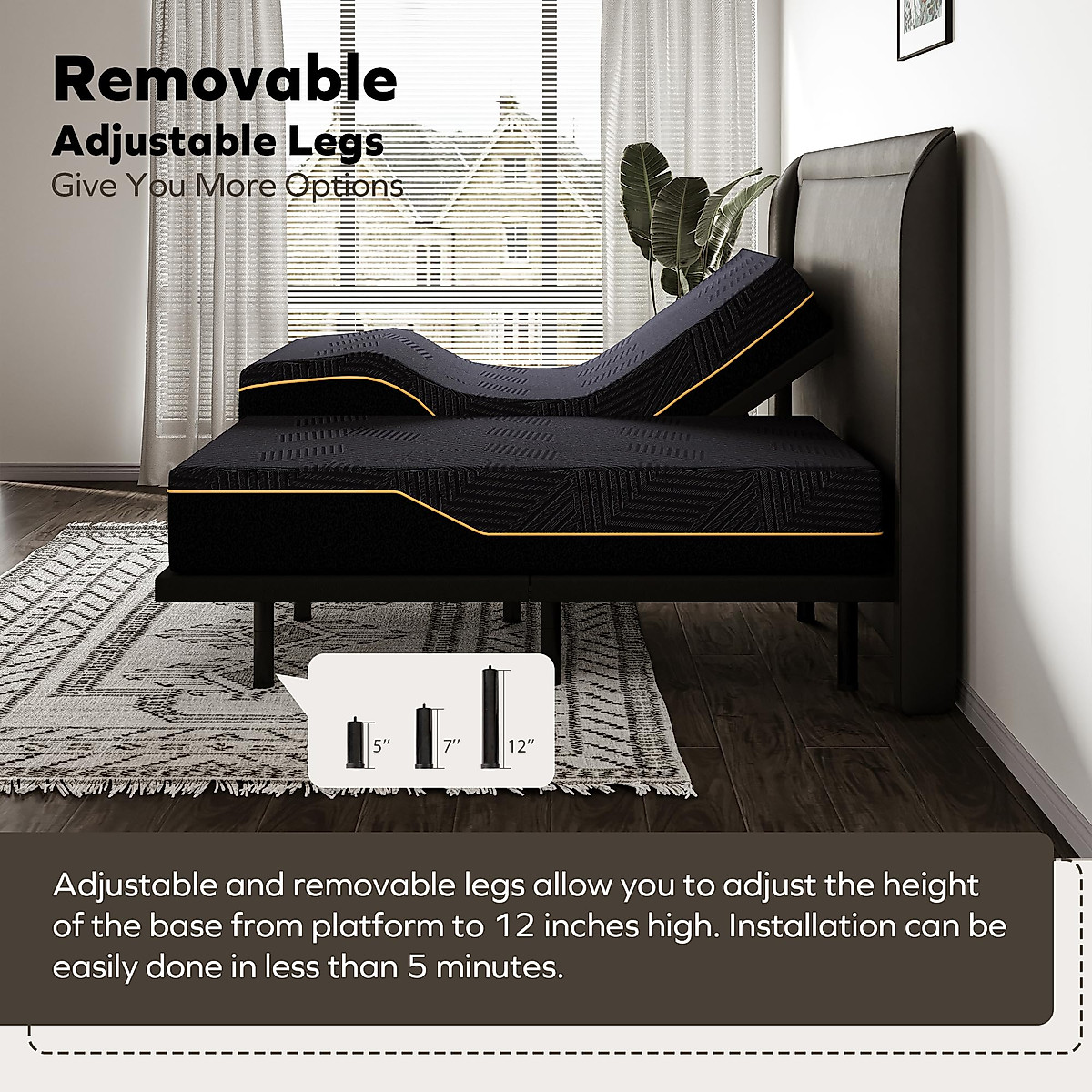 EGOHOME Split King Adjustable Bed Base Frame and 14 inch Memory Foam Mattress, Independent Head and Foot Incline Electric Foldable Metal Bed Base Electric, Wireless Remote,Zero Gravity