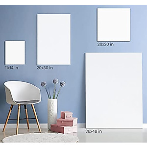 ARTEZA Stretched Canvas, 24 x 30 Inches, Pack of 6, Blank White Large Canvas Boards for Acrylic, Oil and Gouache Painting