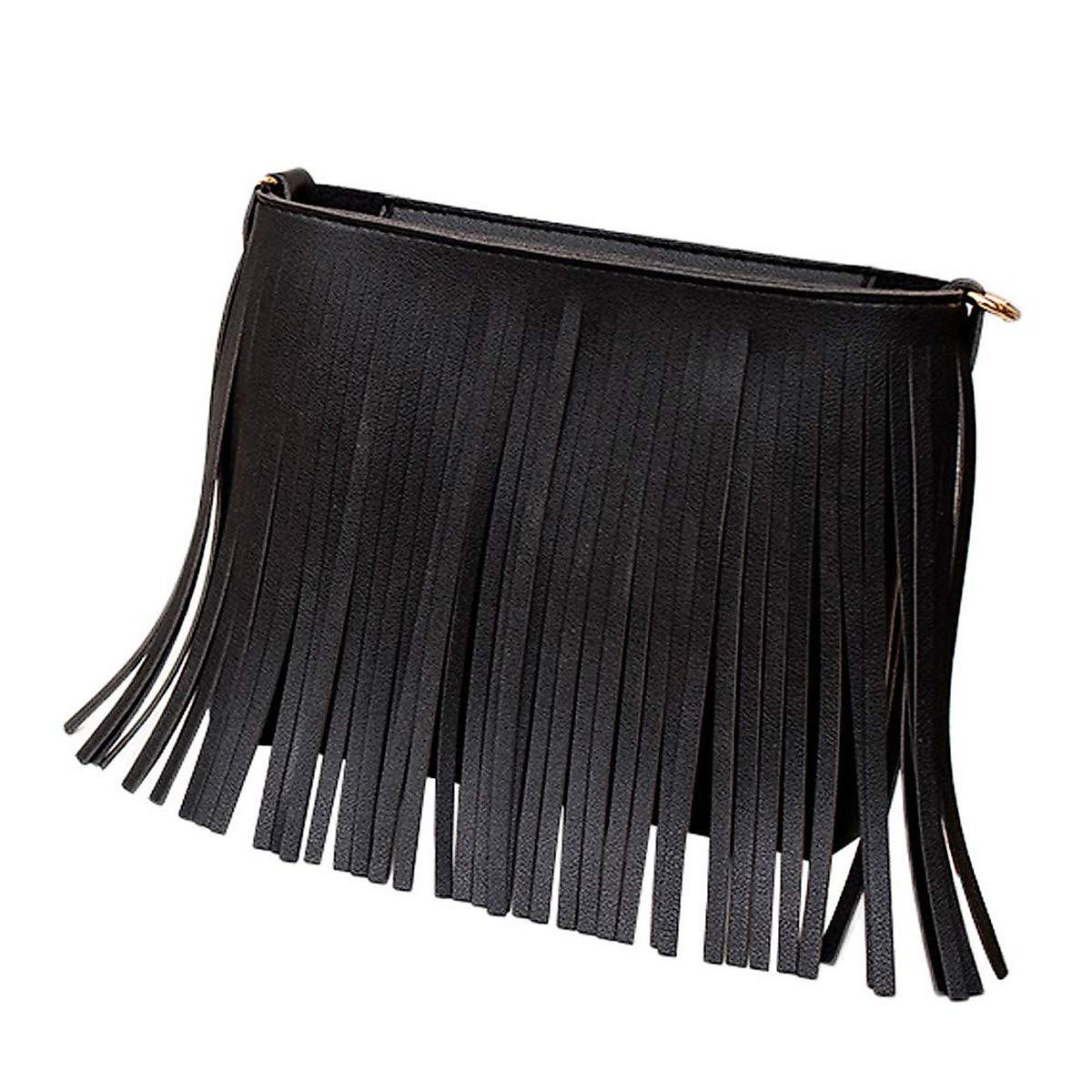 Moudozsdi Lightweight Tassel PU Leather Crossbody Bag with Purse for Women Shoulder Bag (Black)