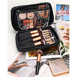 Makeup Brush Bag, Makeup Brush Organizer Cosmetic Bags Makeup Artist Case with Belt Strap Holder Multi functional Cosmetic Bag Makeup Handbag for Travel & Home Gift (Black)