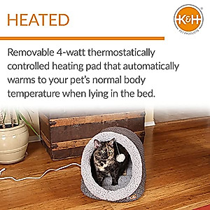 K&H PET PRODUCTS Thermo-Pet Cave Heated Cat Bed - Gray/Geo Flower 17 X 15 X 13 Inches