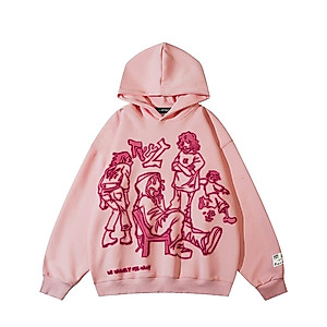 Vamtac Mens Graphic Hoodies Y2k Cute Pullover Oversized Fashion Streetwear Casual Hooded Sweatshirt Unisex Tops Pink S