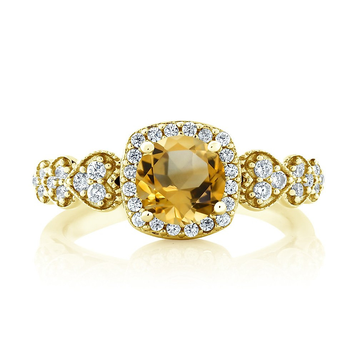 Gem Stone King 18K Yellow Gold Plated Silver Yellow Citrine Ring For Women (1.02 Cttw, Gemstone Birthstone, Available in size 5, 6, 7, 8, 9)