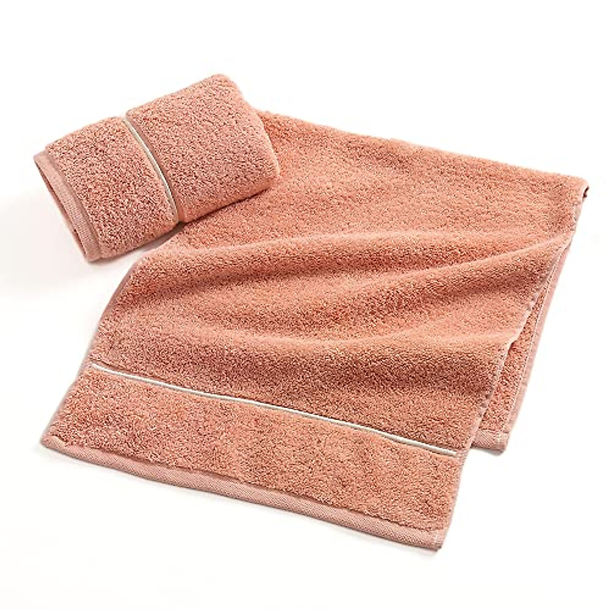 YiLUOMO Hand Towel Set of 2 Soft 100% Cotton Towels Gold Line Embroidered Design Absorbent Terry Bath Hand Towels for Bathroom Decorative Hotel, Gym, Pool 13x 29 Inch (Coral)