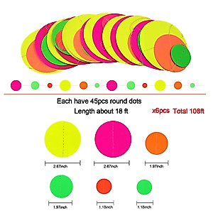 90feet Paper UV Round Dot Neon Garland Blacklight Reactive Glow in The Dark Party Supplies Streamers Glow Fluorescent Hanging Circle Dots Banners for Wedding Birthday Neon Party Decorations