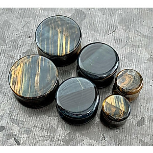 Lobal Domination PAIR of Blue Tiger Eye Organic Stone Plugs Gauges - up to 25mm available! (0g (8mm))