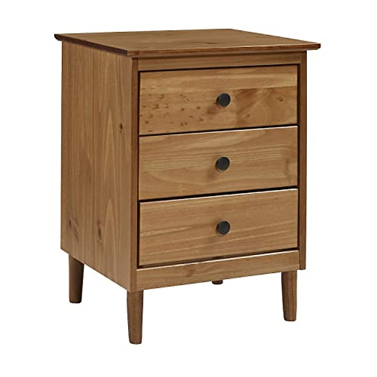 Walker Edison Traditional Wood 3 Drawer Nightstand Side Table Bedroom Storage Drawer and Shelf Bedside End Table, 18 Inch, Caramel