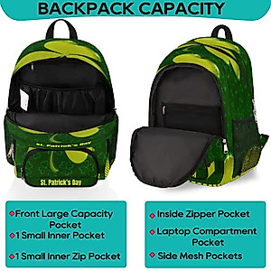 St. Patrick's Day Green Shamrocks Bookbag School Backpack Teens Girls Boys Schoolbag Shoulder Computer Hiking Gym Travel Casual Travel Daypack