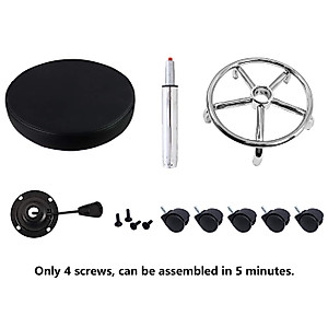 KKTONER PU Leather Round Rolling Stool with Foot Rest Swivel Height Adjustment Spa Drafting Salon Tattoo Work Office Massage Stools Task Chair Small (Black)