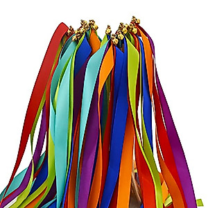 BEISHIDA Wedding Ribbon Wand with Triple Streamers and Bells Magic Fairy Wand for Wedding Party or Holiday Celebration Decoration (Multicolour)