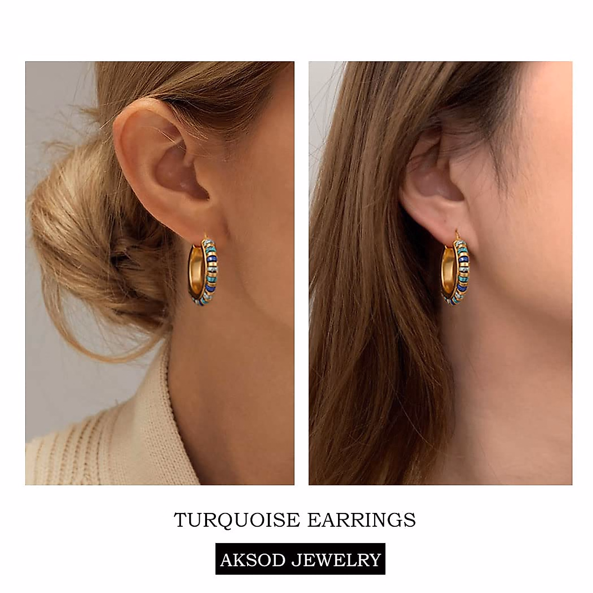 Aksod Turquoise Huggie Hoop Earrings Gold Beaded Circle Huggy Hoops Vintage Trendy Earrings Jewelry for Women