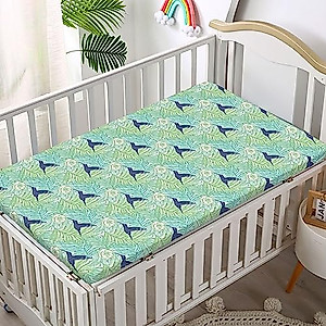 Exotic Themed Fitted Crib Sheet,Standard Crib Mattress Fitted Sheet Soft and Breathable Bed Sheets - Crib Mattress Sheet or Toddler Bed Sheet,28“ x52“,Lavender and Green