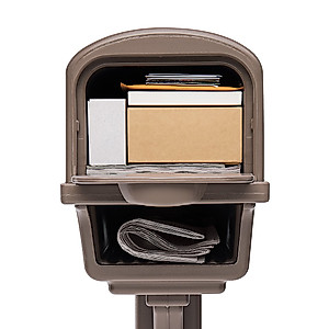 Gibraltar Mailboxes Gentry Large Capacity Double-Walled Plastic Mocha, All-In-One Mailbox & Post Combo Kit, GGC1M0000