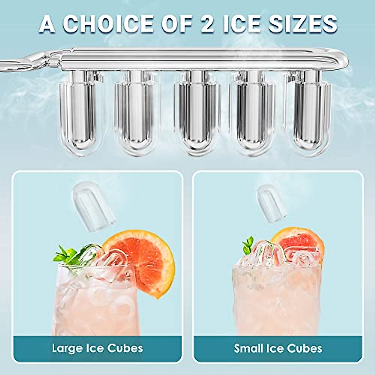 EUHOMY 36Lbs/Day Clear Ice Makers Countertop, 10 Crystal Clear Ready in 8 Mins, 2 Sizes Ice, Auto-Cleaning, Ice Cube Maker with Basket and Scoop, for Home/Kitchen/Camping/RV. (Black)