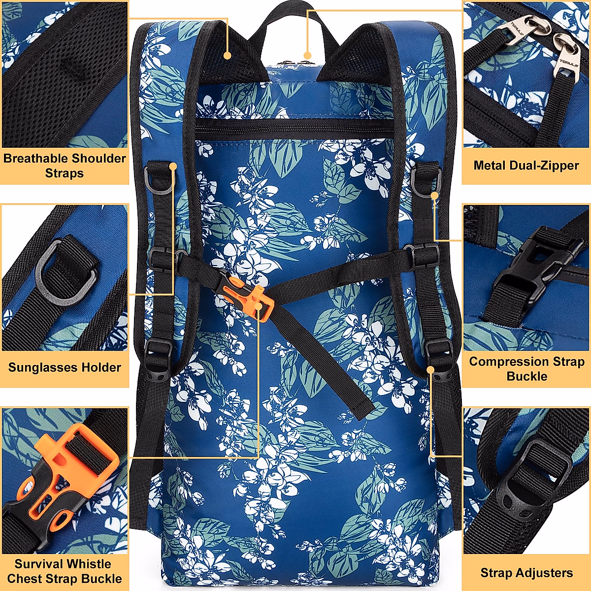 TOMULE Women's Day Hiking Backpack, Lightweight Travel Backpack with Floral Design