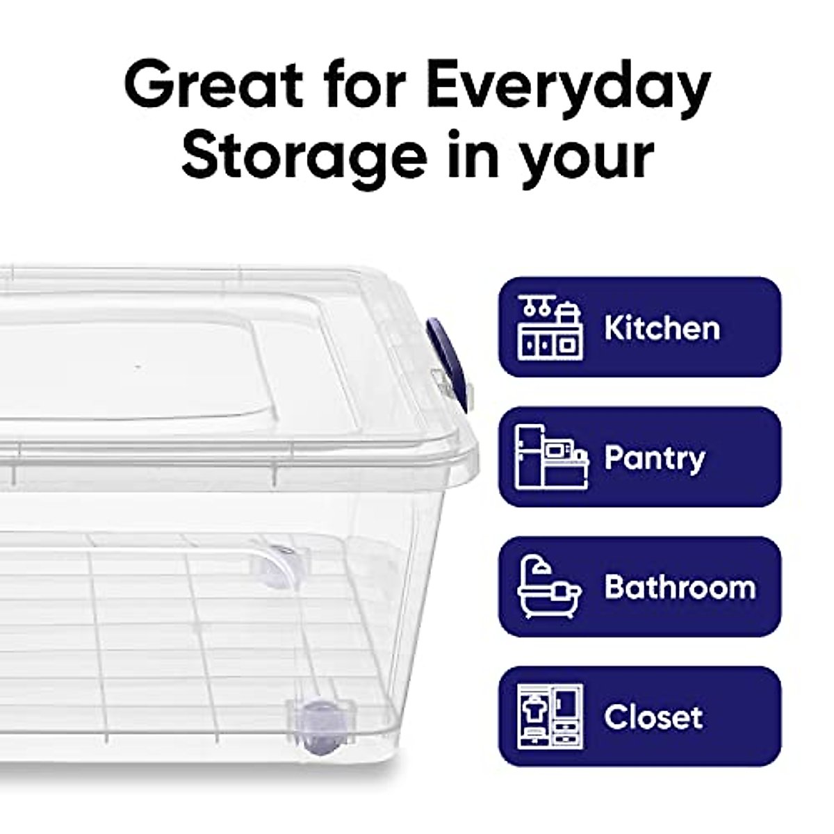 Superio Under Bed Clear Storage Bin with Lid, Stackable Plastic Storage Container with Latch Closure (42 Quart- Under Bed)