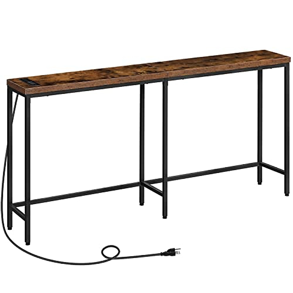 HOOBRO 70.9 Inches Console Table with 2 Power Outlets and 2 USB Ports, Extra Long Entryway Table with Charging Station, Narrow Sofa Table Behind Couch, Hallway, Living Room, Rustic Brown BF1801XG01G1