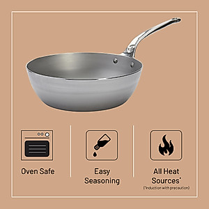 De Buyer MINERAL B Pro Carbon Steel Country Fry Pan - 11” - Ideal for Sauteing, Simmering, Deep Frying, Stir Frying & One-Pan Meals - Naturally Nonstick - Made in France