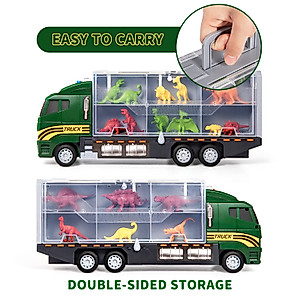 SNAEN 39 in 1 Dinosaur Toy Truck for Kids 3-7 with Play Mat, Dino Transport Carrier Vehicle with Lights and Sounds, Toys for Toddler 3 4 5 6 Years Boys Includes Dino Figures, Eggs and Trees