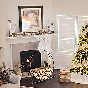 Everflying Price 40 Inch Firewood Log Hoop Rack, Round Tubular Steel Outdoor Wood Storage Holder, Black