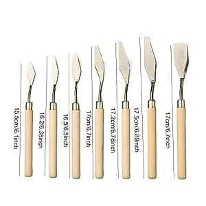 Leadigol 7Pcs Palette Knife Set, Stainless Steel Painting Spatula Wood Handle Oil Paint Knives for Color Mixing, Spreading Acrylic Paint on Canvas
