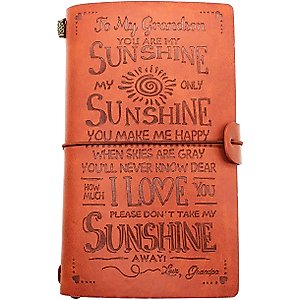 Leather Journal – Gifts from Grandpa to Grandson, Birthday, Holiday, Christmas, New Year – 1 Set （sunshine）