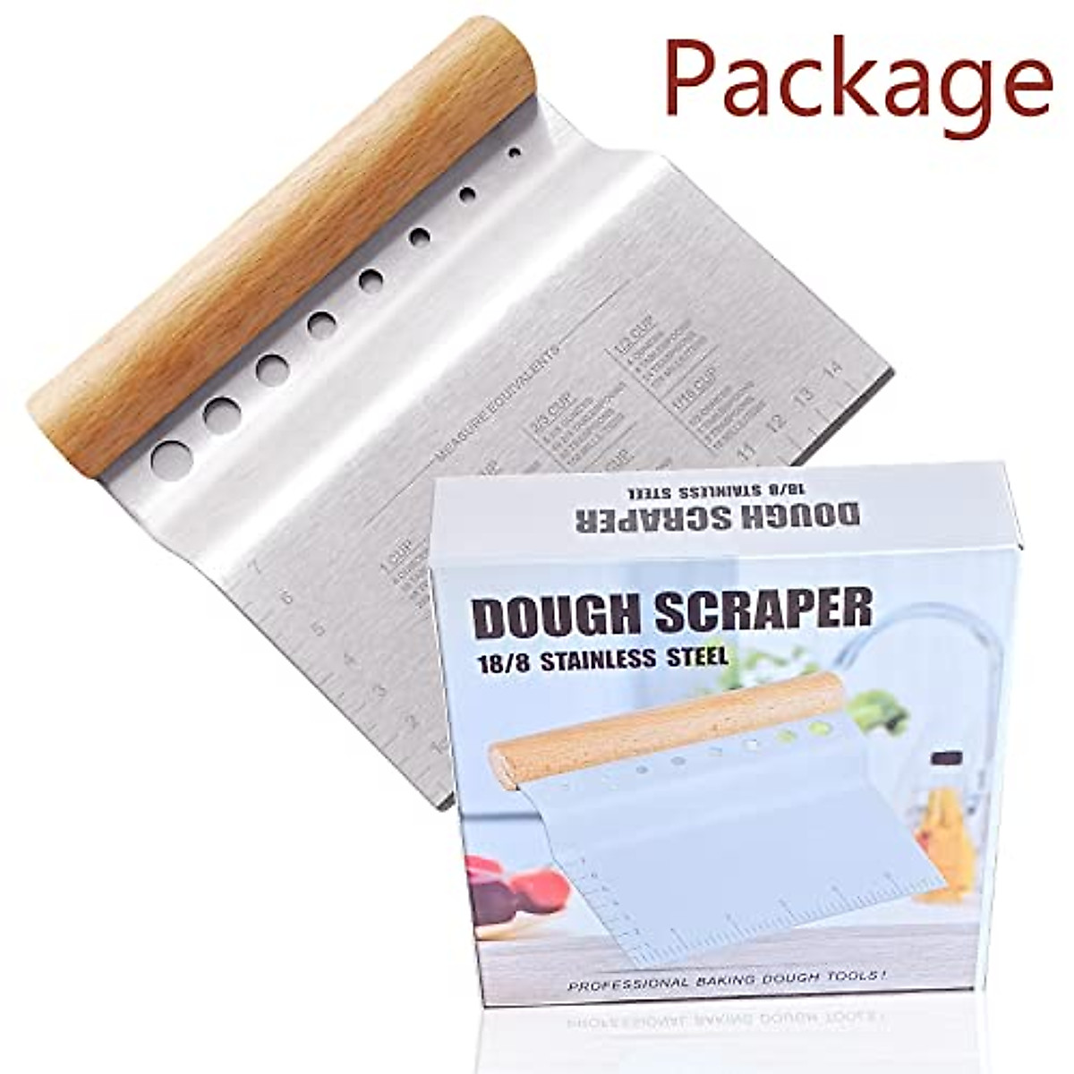 ALLTOP Dough Bench Scraper/Cutter/Chopper Stainless Steel Blade with Herb Stripper,Multipurpose Kitchen Pastry Tool with Scale Ruler - Leaf Remover - 1 Pack