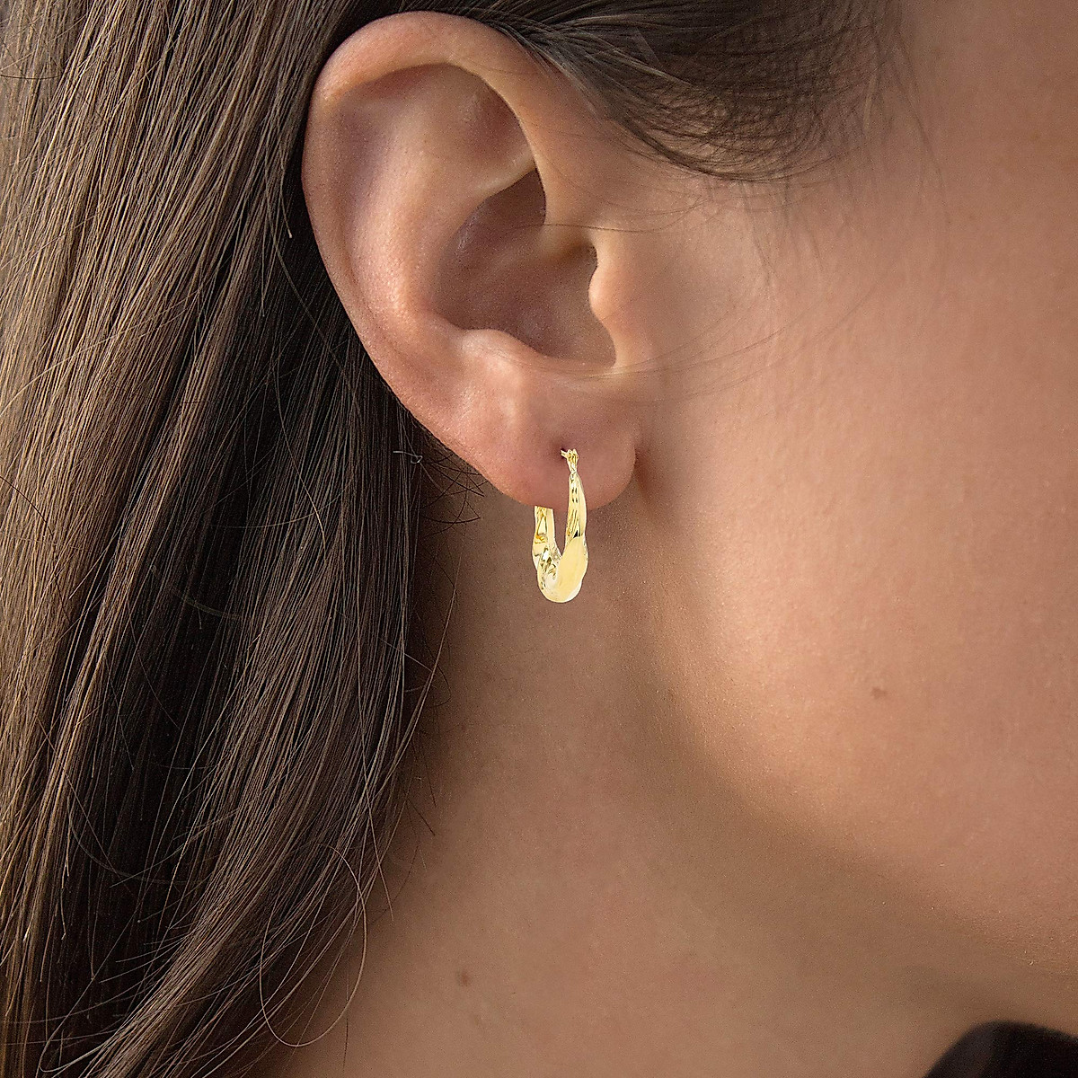 14K Yellow Gold Diamond Cut & Polished Twisted Hoop Earrings For Women | 4x20mm Hoops | Earrings For Sensitive Ears | Solid Gold Earrings For Women