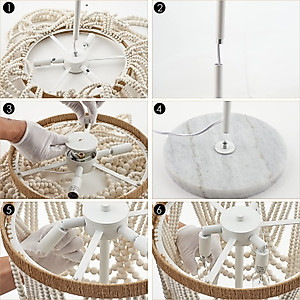 VILUXY Bohemia Wood Beaded Boho Floor Lamp Antique Rustic White Finishing for Bedroom, Nursery Room, Dining Room，Girl Room 3-Light