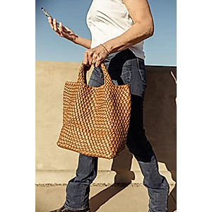 Spring & Summer Handmade Woven Tote Handbag, Vegan Leather, (Light Brown)