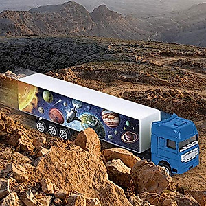 ArtCreativity Space Tractor Trailer for Kids, 7.5 Inch Truck for Boys and Girls with Space-Themed Images, Cool Galaxy and Astronaut Party Decorations, Best Birthday Gift for Children