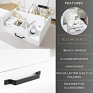 White Wooden Large Desk Organizer with Drawer - Office Supplies Desk Organizer for Desk - Desktop Organization - Office Desk Accessories and Organizer - Home Office Desk Organizer - White Wood