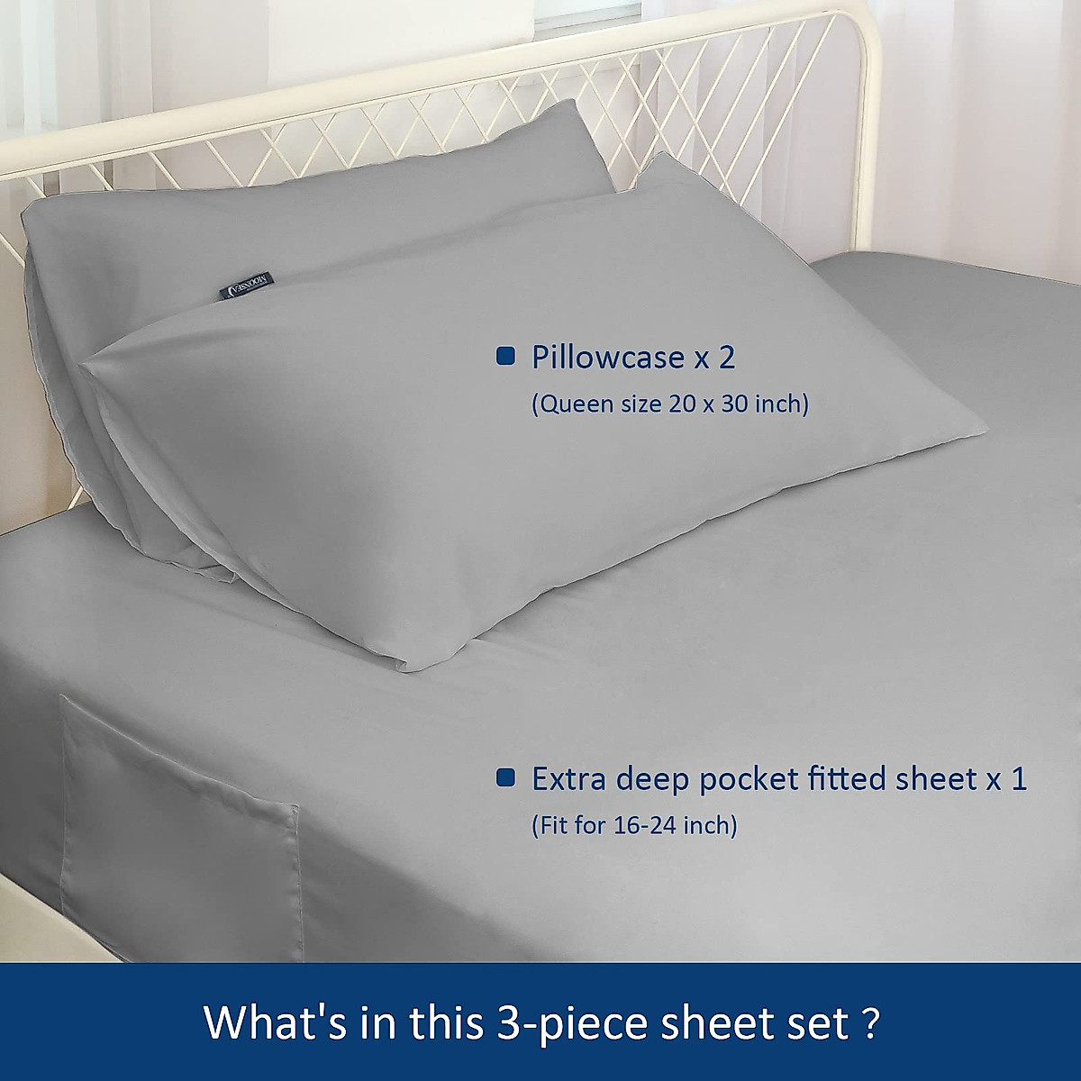 Extra Deep Pocket Full Sheet Set for Air Mattress - Deep Pocket Sheets Full Bed Sheets Set - Sheets with Pockets on Side - Easily Fits Extra Deep 16 in to 24 in Pillow Top Air Mattress (Grey)