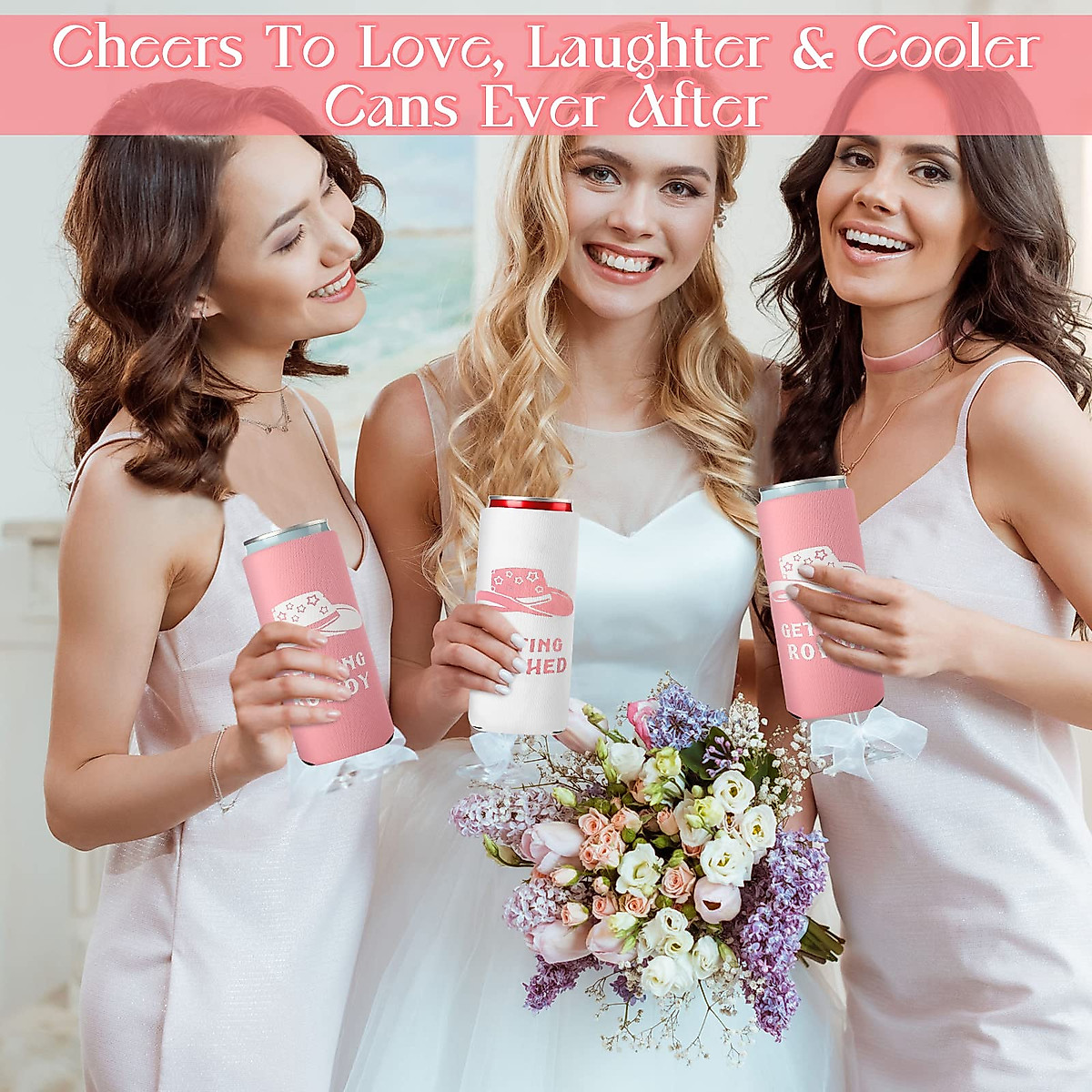 11 Pcs Bachelorette Can Coolers Sleeves Slim Getting Rowdy Getting Hitched Insulated Neoprene Drink Holders for Bachelorette Party Supplies Bridal Shower Wedding Party Decorations, 1 White and 10 Pink