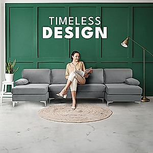 Casa AndreaMilano Modern Large Velvet Fabric U-Shape Sectional Sofa, Double Extra Wide Chaise Lounge Couch