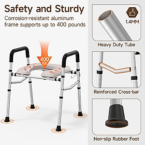 WAYES Raised Toilet Seat With Handles for Seniors - Toilet Seat Extension, Fit Most Toilet, Up to 400 Lbs, Adjustable Height & Width