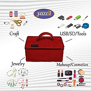 Yazzii 4 Pocket Crafter’s Organizer Tote – Arts & Crafts Storage Tote Bag - Multipurpose Storage Organizer for Crafts, Sewing, Jewelry, Make Up – Red
