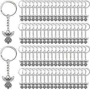 Therwen 200 Pcs Guardian Angel Keychain Silver Angel Charm Keychain Angel Pendant Baptism Favors Key Ring for Women Funeral Party Gifts Arts and Crafts, 3.15 Inch
