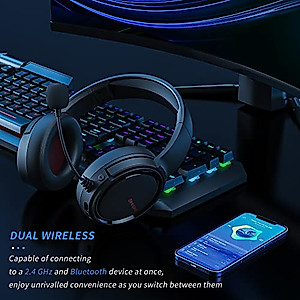 BINNUNE 2.4G/Bluetooth Wireless Gaming Headset with Microphone for PS4 PS5 Playstation 4 5, 40 Hours Playtime, PC USB Gamer Headphones with Mic for Laptop Computer Black/Red