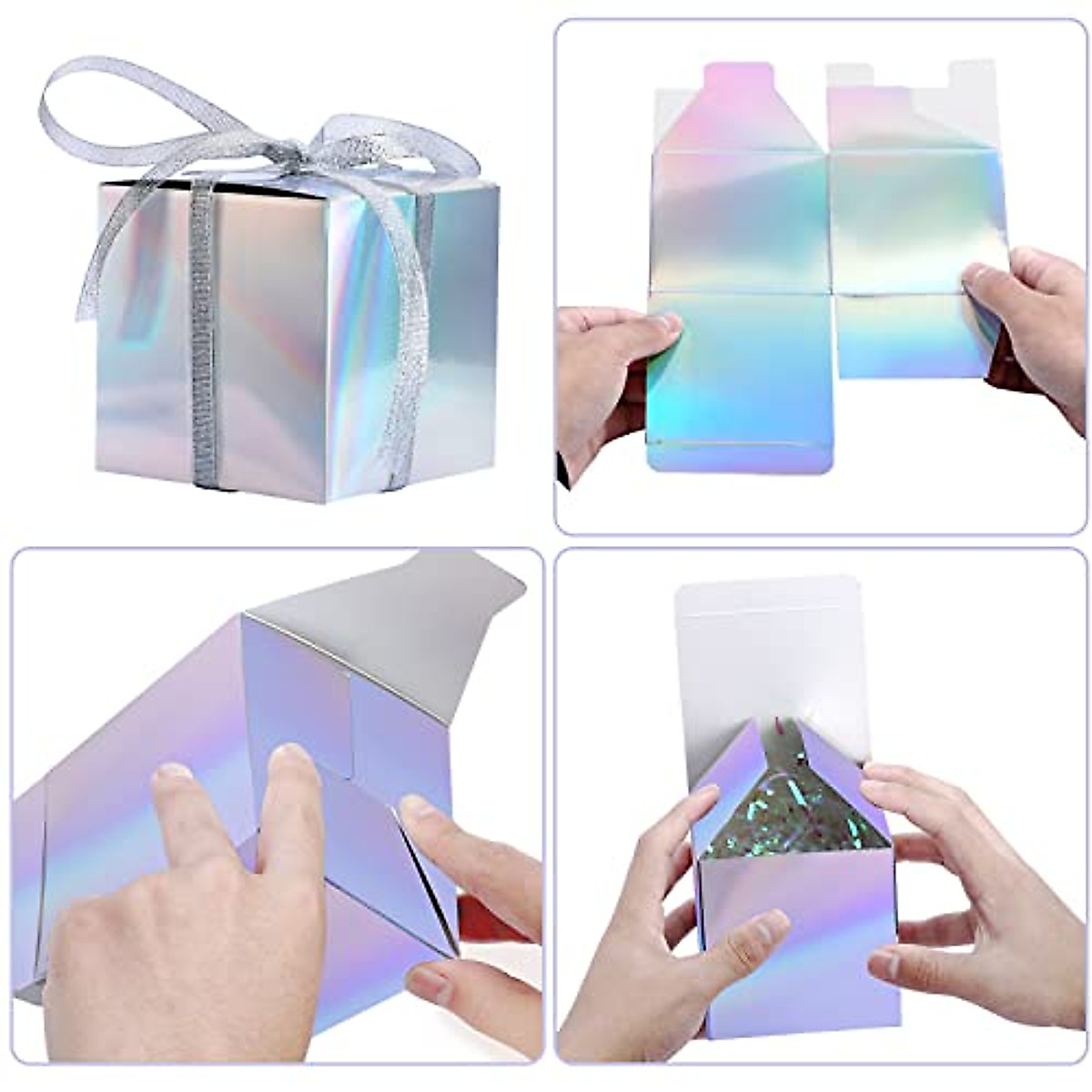 24 Pieces Iridescent Party Boxes 4x4x4 inch Holographic Foil Boxes with ...