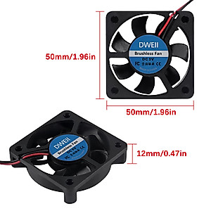 DWEII 2-Pack 50mm Fan 5V USB Brushless DC Cooling Fan, 5V Brushless DC Cooling Fan for Projector Humidifier Aromatherapy Small Appliances Series Replacement
