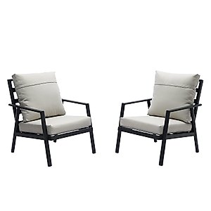 LebenLiebe 2 Pieces Patio Furniture Sets Outdoor Sectional Sofa Set High Back Outdoor Sofas Aluminum Patio Sofa Set with Beige Cushions