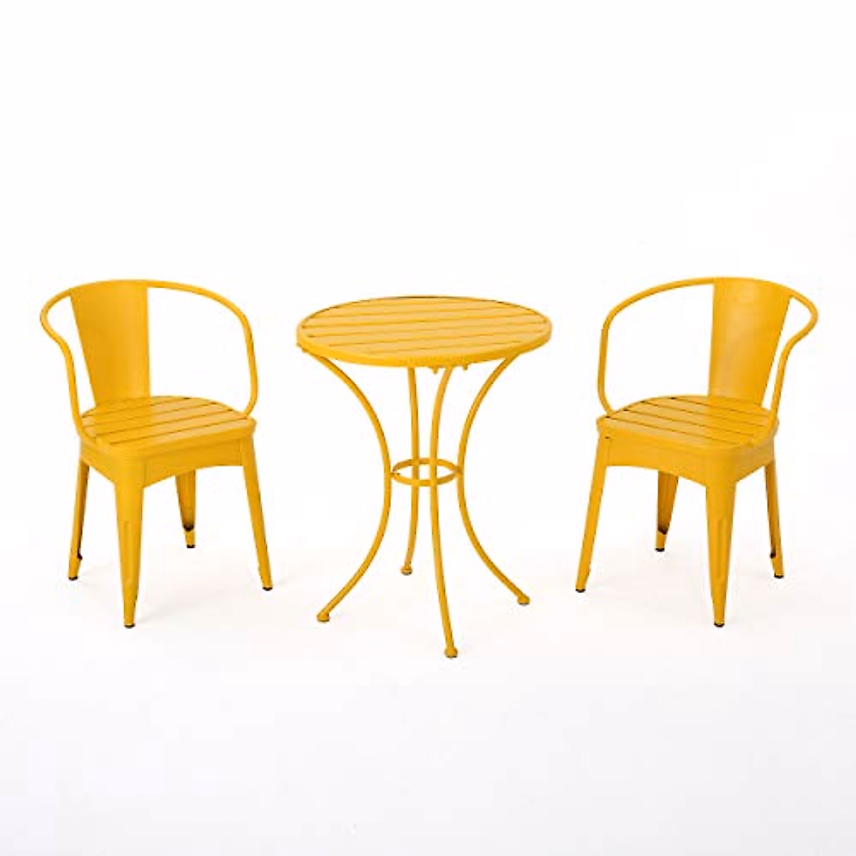 Christopher Knight Home Colmar Outdoor Iron Bistro Set, 3-Pcs Set, Matte Yellow