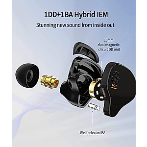 Kinboofi CCZ Melody in Ear Monitors, Dynamic Hybrid Dual Driver in Ear Headphones 1BA+1DD HiFi Wired Headphones Musicians IEM Upgrade Deep Bass Suitable for Audiophile Musician(No MIC, Black)