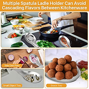 Lainballow 6 Pcs Stainless Steel Spoon Rest, Spatula Ladle Holder, Metal Utensil Rest, Silver Spatula Rest for Kitchen Countertop, Stove Top (Dishwasher Safe)