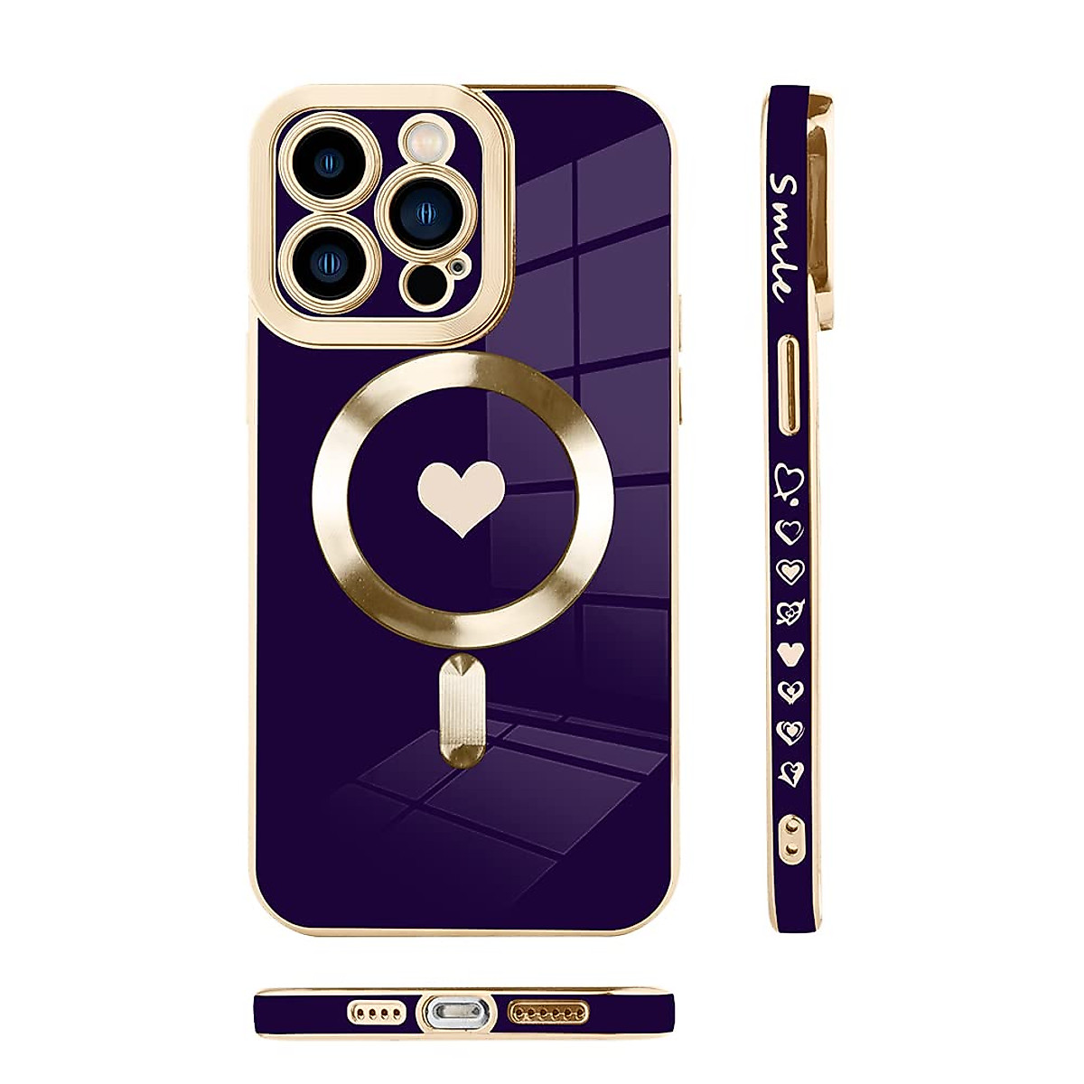 Bonoma for iPhone 13 Pro Max Case [Support Magsafe] Love Heart Pattern Magnetic Plating Electroplate Luxury Elegant Case Camera Protector Soft TPU Shockproof Protective Corner Back Cover -Purple